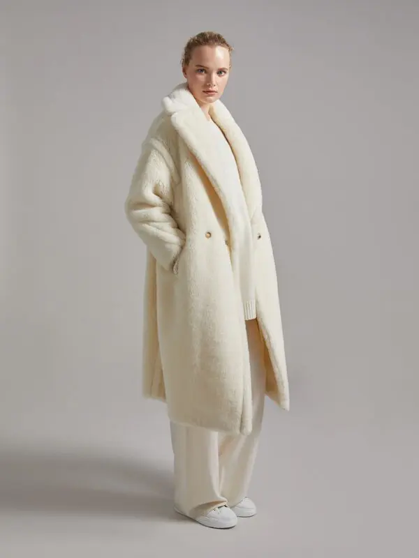 Max Mara Teddy Bear Icon Alpaca And Wool Coat White Editorialist - Main Image