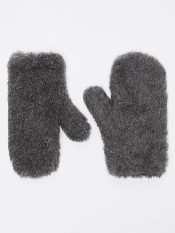 Max Mara Teddy Fabric Mittens - Medium Grey