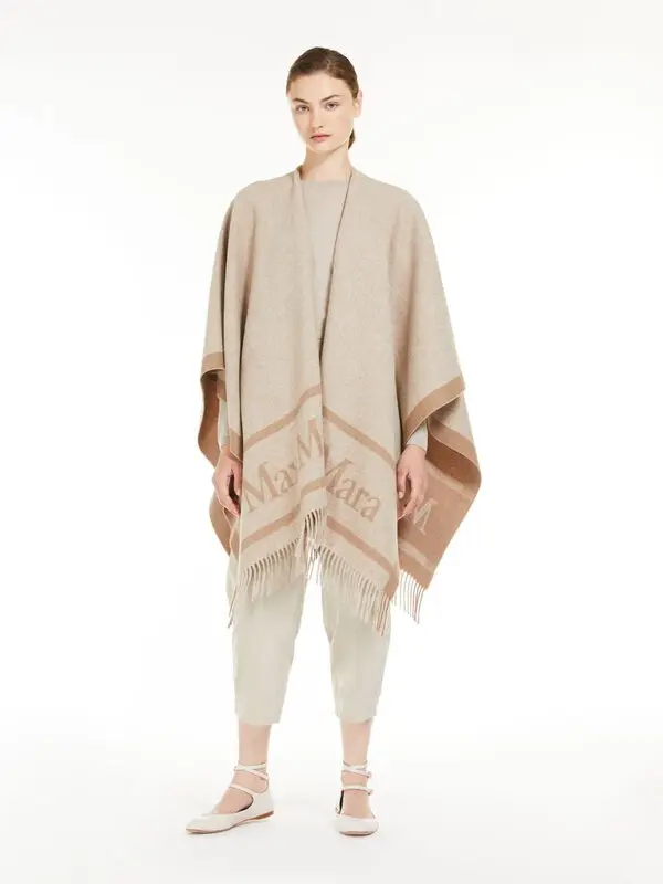 Max Mara Jacquard Wool Poncho - Beige