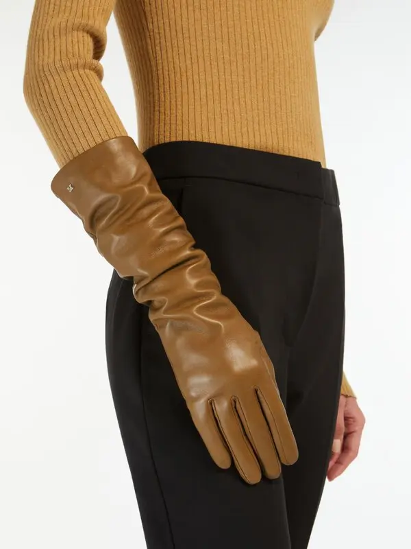Max Mara Long Nappa Leather Gloves - Tobacco