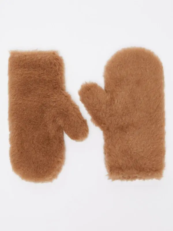 Max Mara Teddy Fabric Mittens - Camel