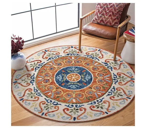 OX BAY TRADING CO. Ox Bay Contemporary Medallion Hand-tufted Wool Rug, 6' Round - One-color