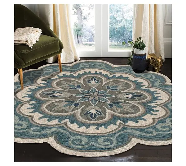 OX BAY TRADING CO. Ox Bay Maeve Petal Edged Medallion Wool Indoor 6' Round Rug - One-color