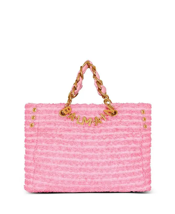 Balmain 1945 Soft Tote In Tweed-effect Raffia - Pink