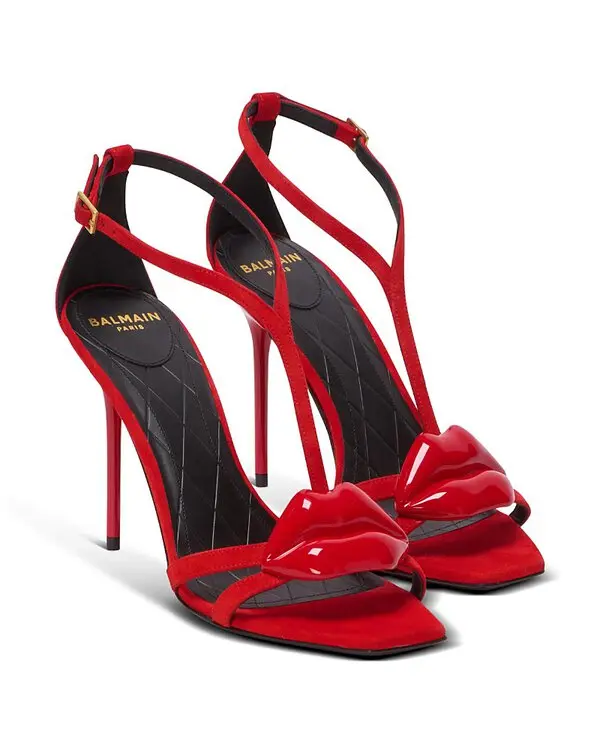 Balmain Suede Lips Sandals - Red