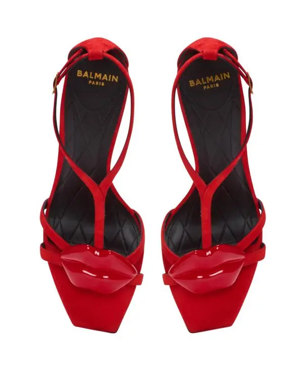 Balmain Suede Lips Sandals - Red