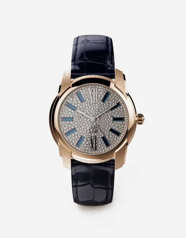 Dolce & Gabbana Dg7 Pavé Yellow Gold Watch With Diamonds And Sapphires - Blue/pink Gold