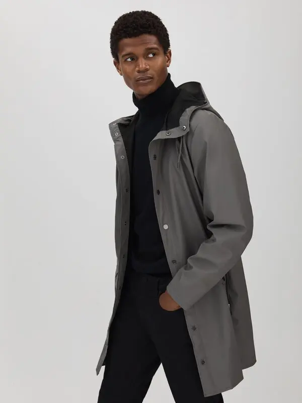 Rains Longline Hooded Raincoat - Slate