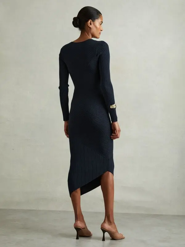 REISS Jem Knitted Asymmetric Midi Dress