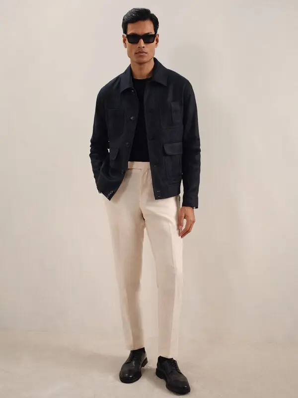 REISS Adam Linen Four-pocket Jacket - Navy