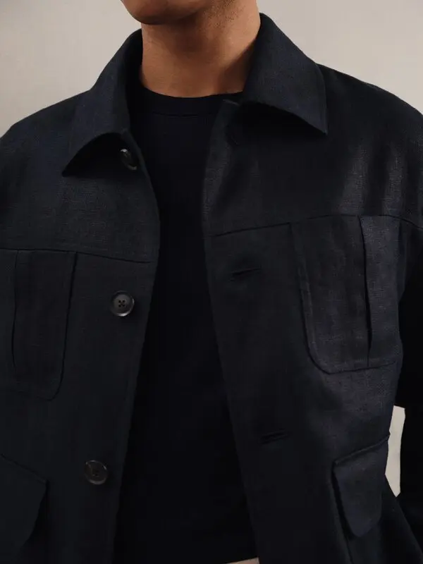 REISS Adam Linen Four-pocket Jacket - Navy