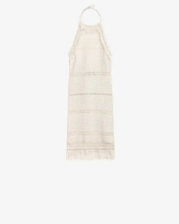 MARANT ETOILE Aralia Fringed Macramé Knit Dress - Ecru