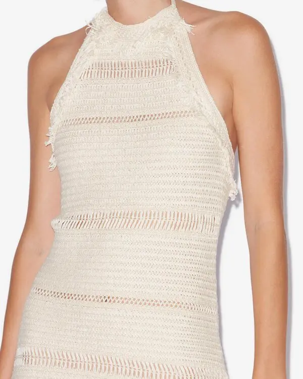 MARANT ETOILE Aralia Fringed Macramé Knit Dress - Ecru