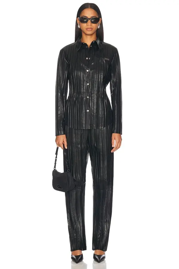 Helmut Lang Pleated Leather Button Up Top