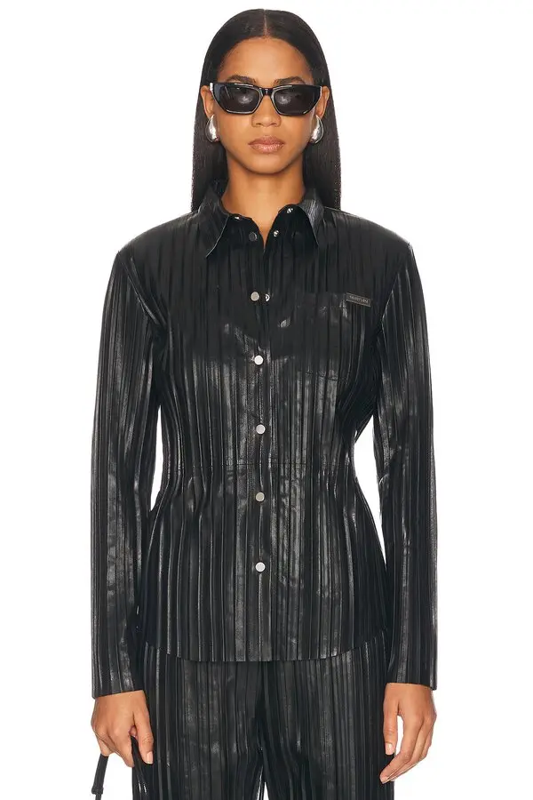 Helmut Lang Pleated Leather Button Up Top