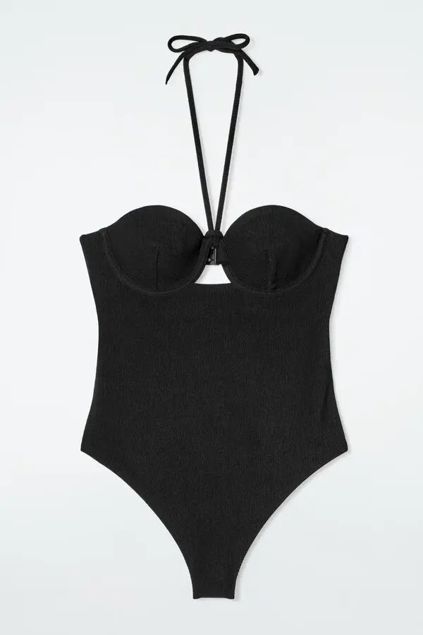 Cos Ribbed Underwired Halterneck Swimsuit - Black
