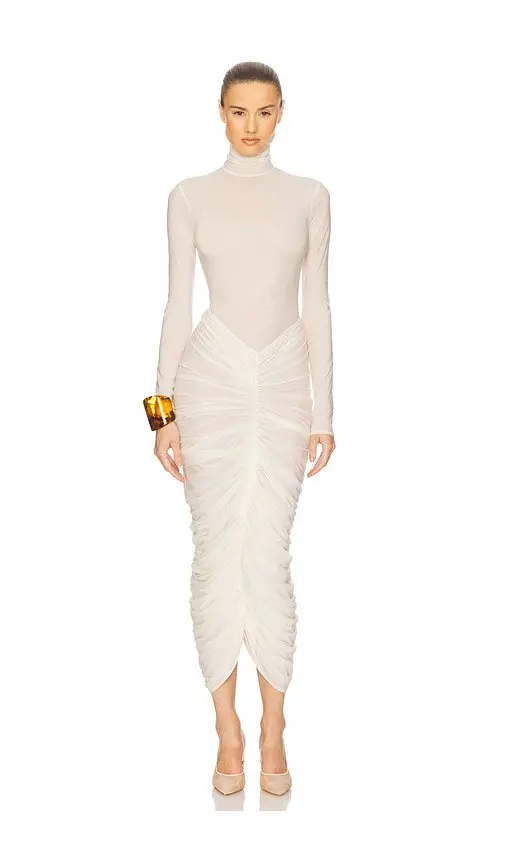 HELSA Super Sheer Ruched Dress