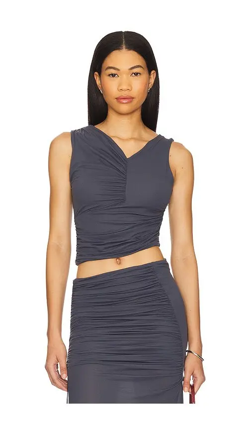 INDAH Ari Solid V Neck Top - Grey