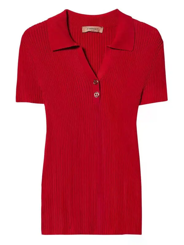 TWINSET Fine Ribbed Polo Top