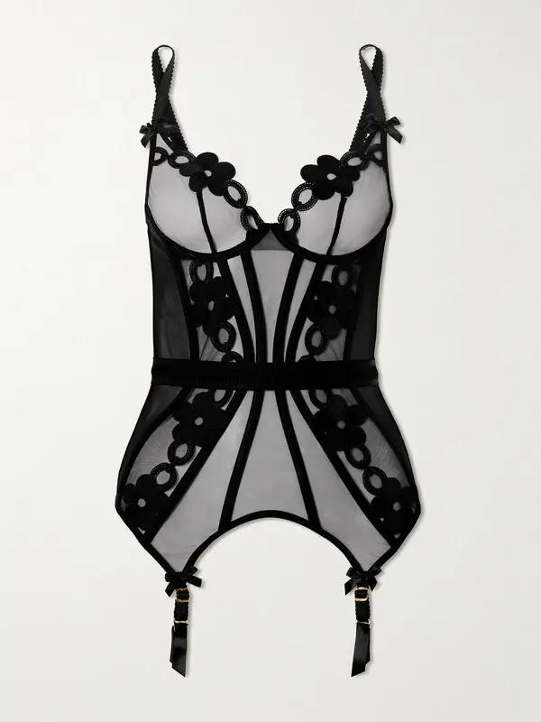 Agent Provocateur Daysi Bow-detailed Embroidered Tulle Bustier - Black