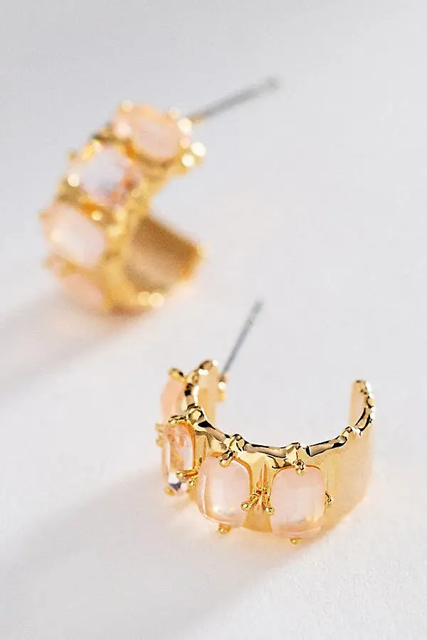 Anthropologie Crystal Baguette Huggie Hoop Earrings - Blush Pink