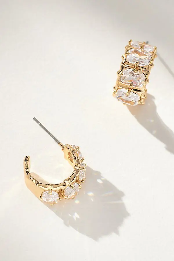 Anthropologie Crystal Baguette Huggie Hoop Earrings - Clear