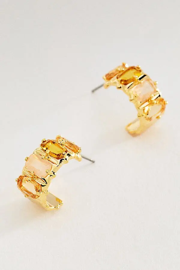 Anthropologie Crystal Baguette Huggie Hoop Earrings - Honey