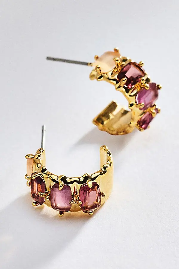 Anthropologie Crystal Baguette Huggie Hoop Earrings - Mauve
