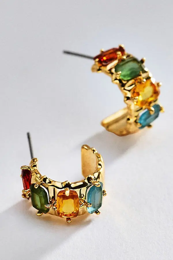 Anthropologie Crystal Baguette Huggie Hoop Earrings - Multi