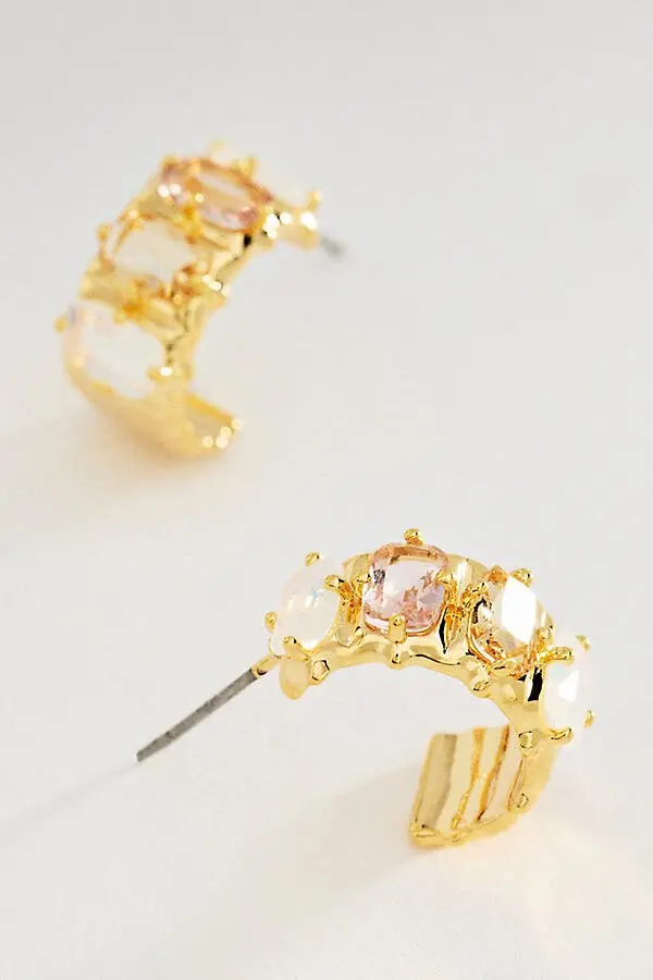 Anthropologie Crystal Baguette Huggie Hoop Earrings - Neutral Pattern