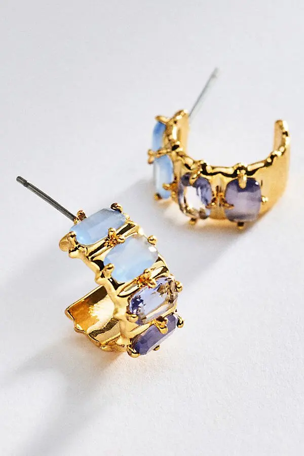 Anthropologie Crystal Baguette Huggie Hoop Earrings - Periwinkle