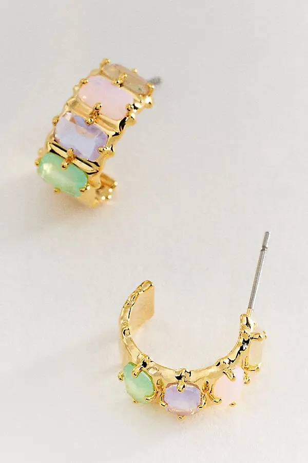 Anthropologie Crystal Baguette Huggie Hoop Earrings - Rose