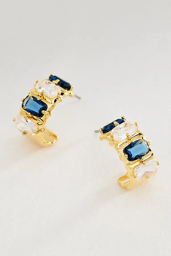 Anthropologie Crystal Baguette Huggie Hoop Earrings - Sapphire