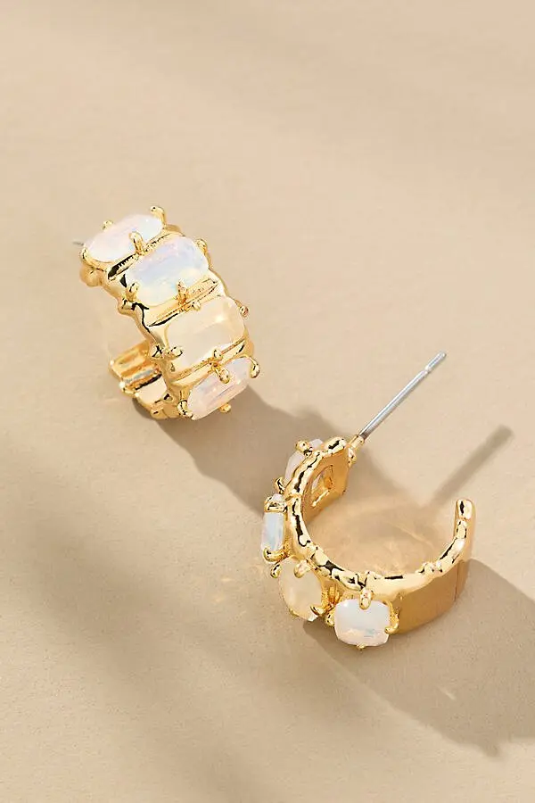 Anthropologie Crystal Baguette Huggie Hoop Earrings - White