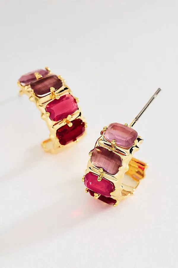 Anthropologie Crystal Baguette Huggie Hoop Earrings - Wine