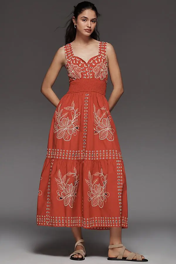 Rails Fawn Embroidered Eyelet Midi Dress In Red - 40% Off | Editorialist