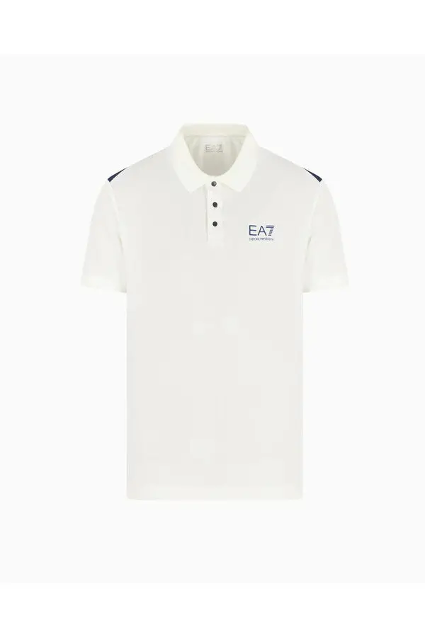 Emporio Armani Tennis Pro Two-tone Polo Shirt In Ventus7 Technical Fabric - White