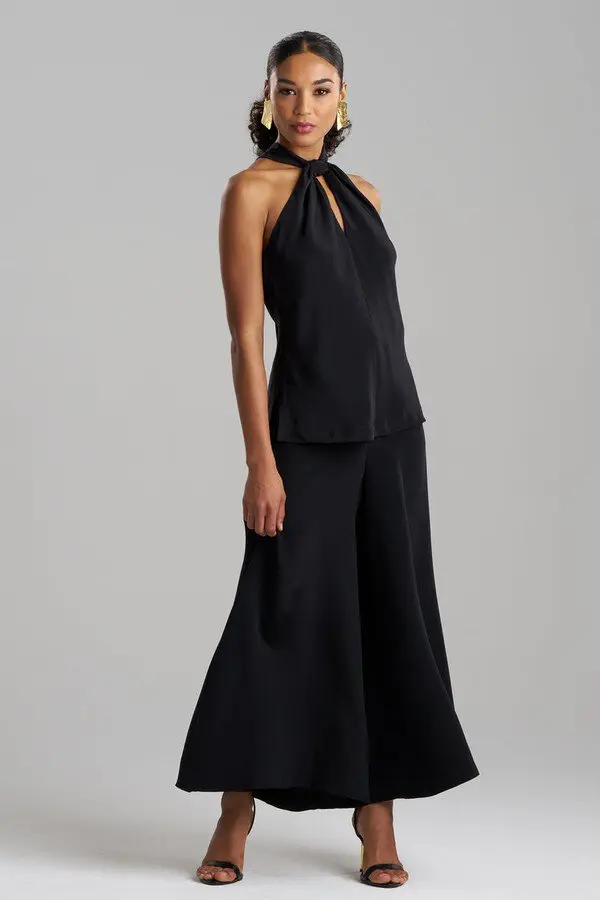 Natori Couture Silk Crepe Fringe Halter Top