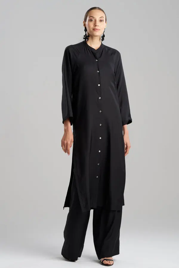 Natori Cotton Silk Twill Tunic - Black