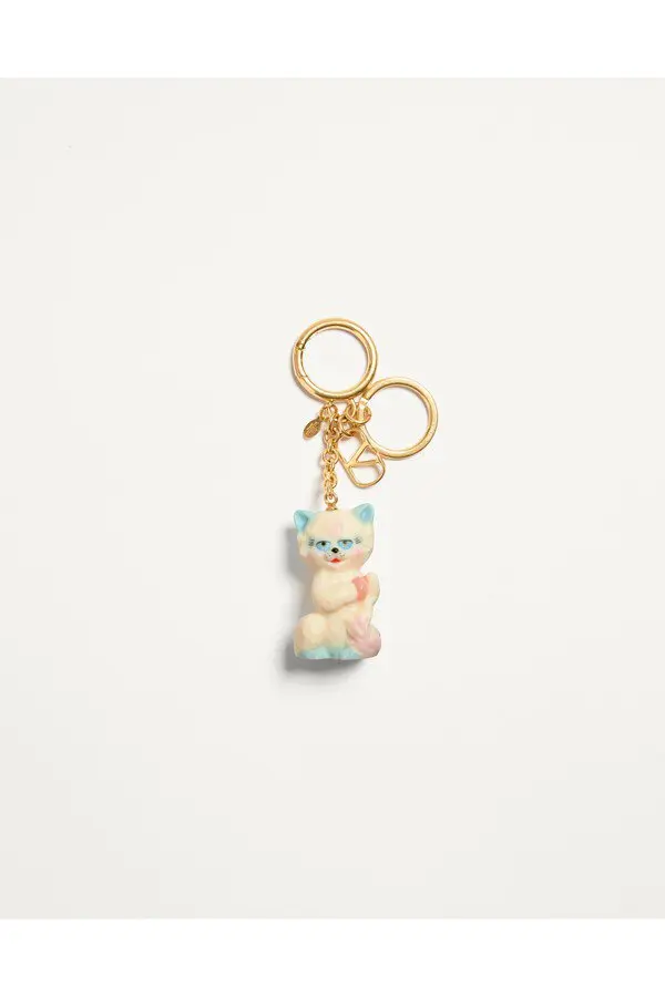 Valentino Garavani Le Chat De La Maison Bag Charm With Key Ring - Natural