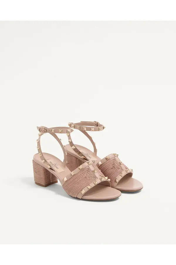Valentino Garavani Rockstud Calfskin Sandal With Cornely Embroidery - Red
