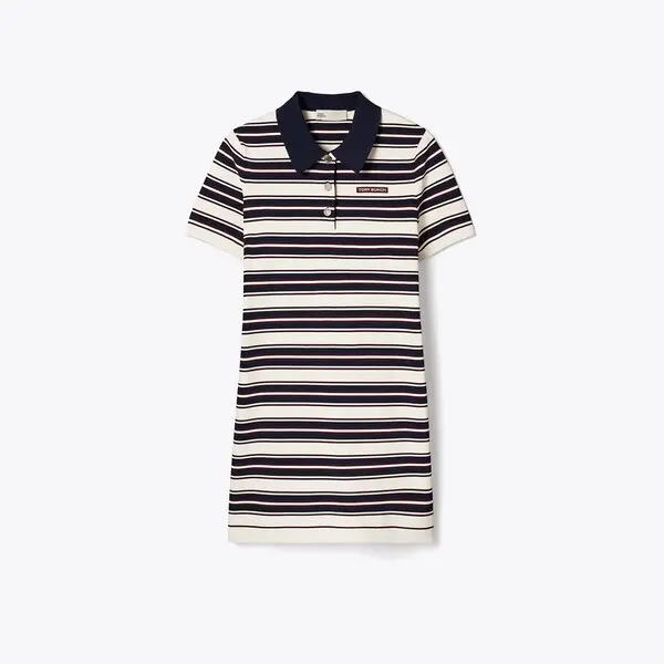 Tory Burch Viscose Polo Mini Dress - Ivory Stripe
