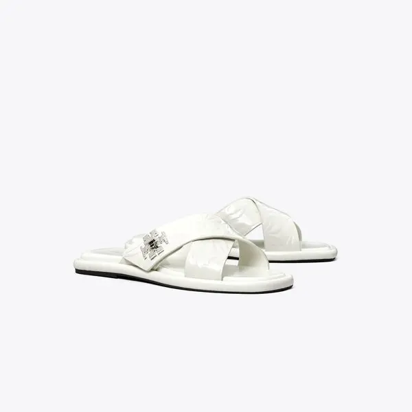 Tory Burch Turnlock Cross-band Slides - Cloud/cloud