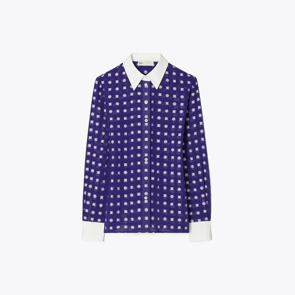 Tory Burch Colorblock Jacquard Shirt - Ballpoint Ink Nothing Ditsy