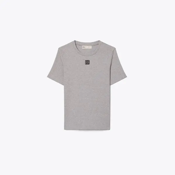 Tory Burch Cotton Rib T-shirt - Medium Gray Heather