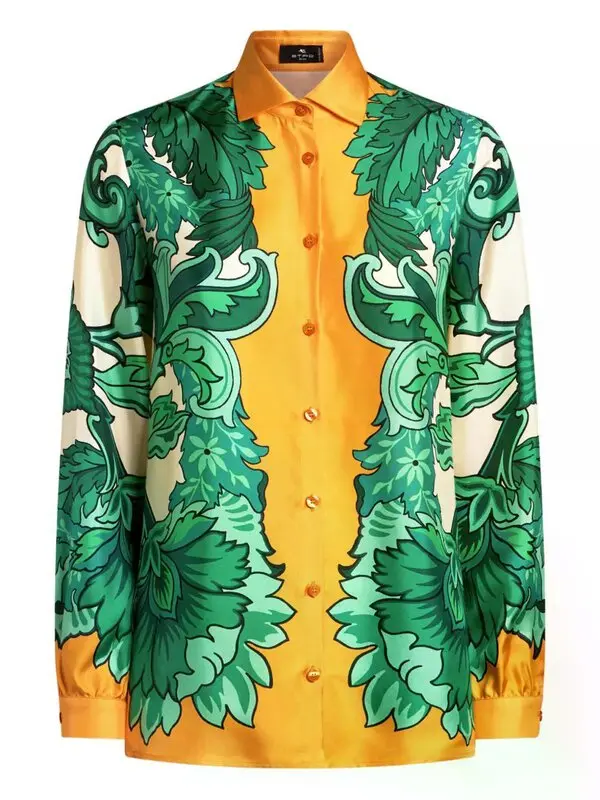 Etro Floral-print Silk Shirt - Orange