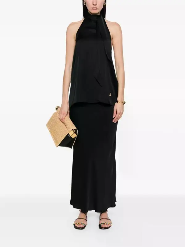 AKEP Attached-scarf Satin Top