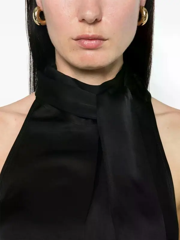 AKEP Attached-scarf Satin Top