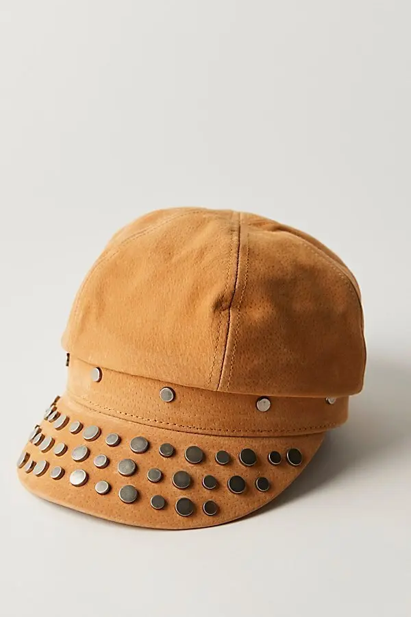 UNDERSTATED LEATHER Studded Avery Leather Cap - Tan