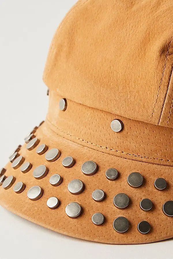 UNDERSTATED LEATHER Studded Avery Leather Cap - Tan
